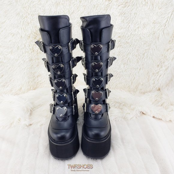 Demonia | Shoes | Black Goth Rave Boots Heart Plate Straps | Poshmark